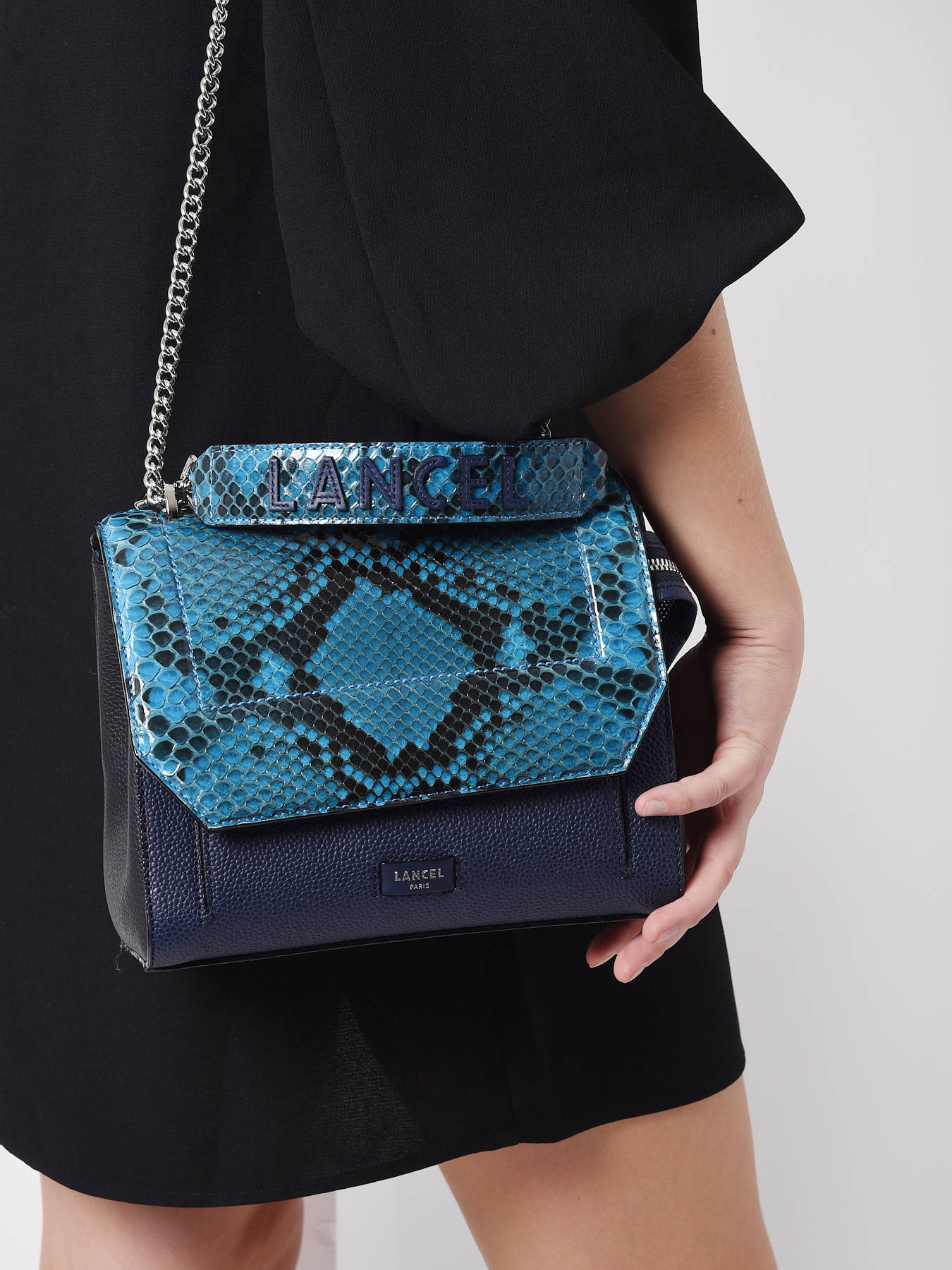 Sac porté main Lancel NINON PYTHON M mco bleu royal - livraison gratuite